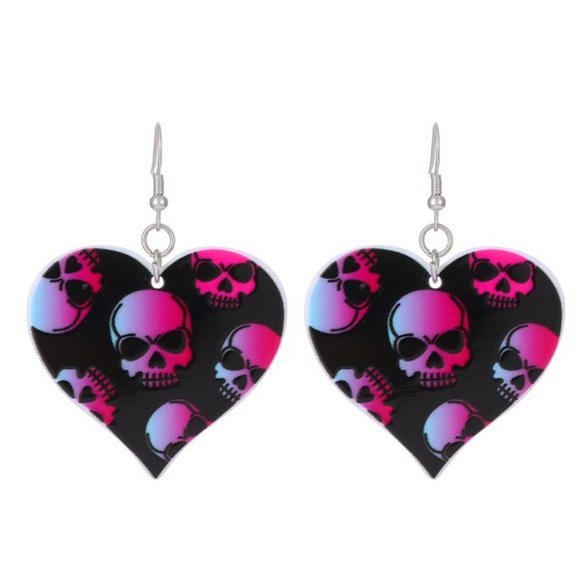Accessories | New Unique Goth Black Skull Heart Dangle Earrings Emo ...